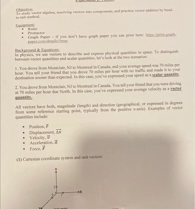 Objective: To study vector algebra, resolving vectors | Chegg.com