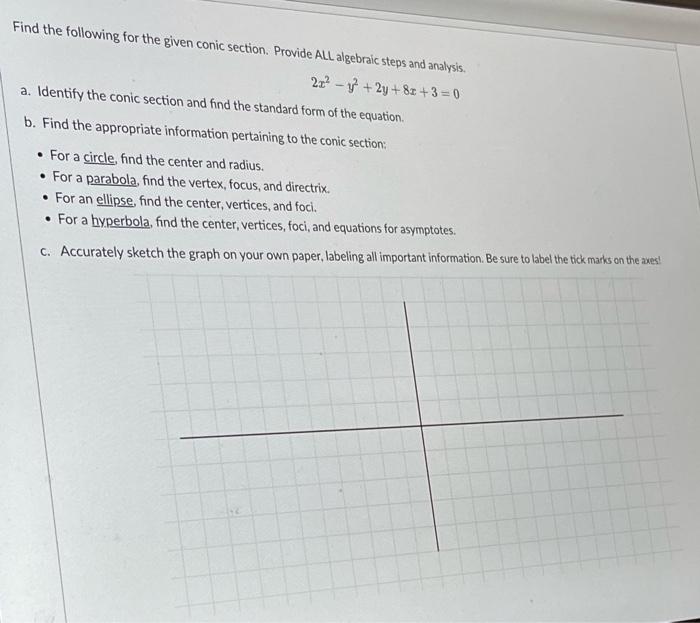 Solved Find the following for the given conic section. | Chegg.com
