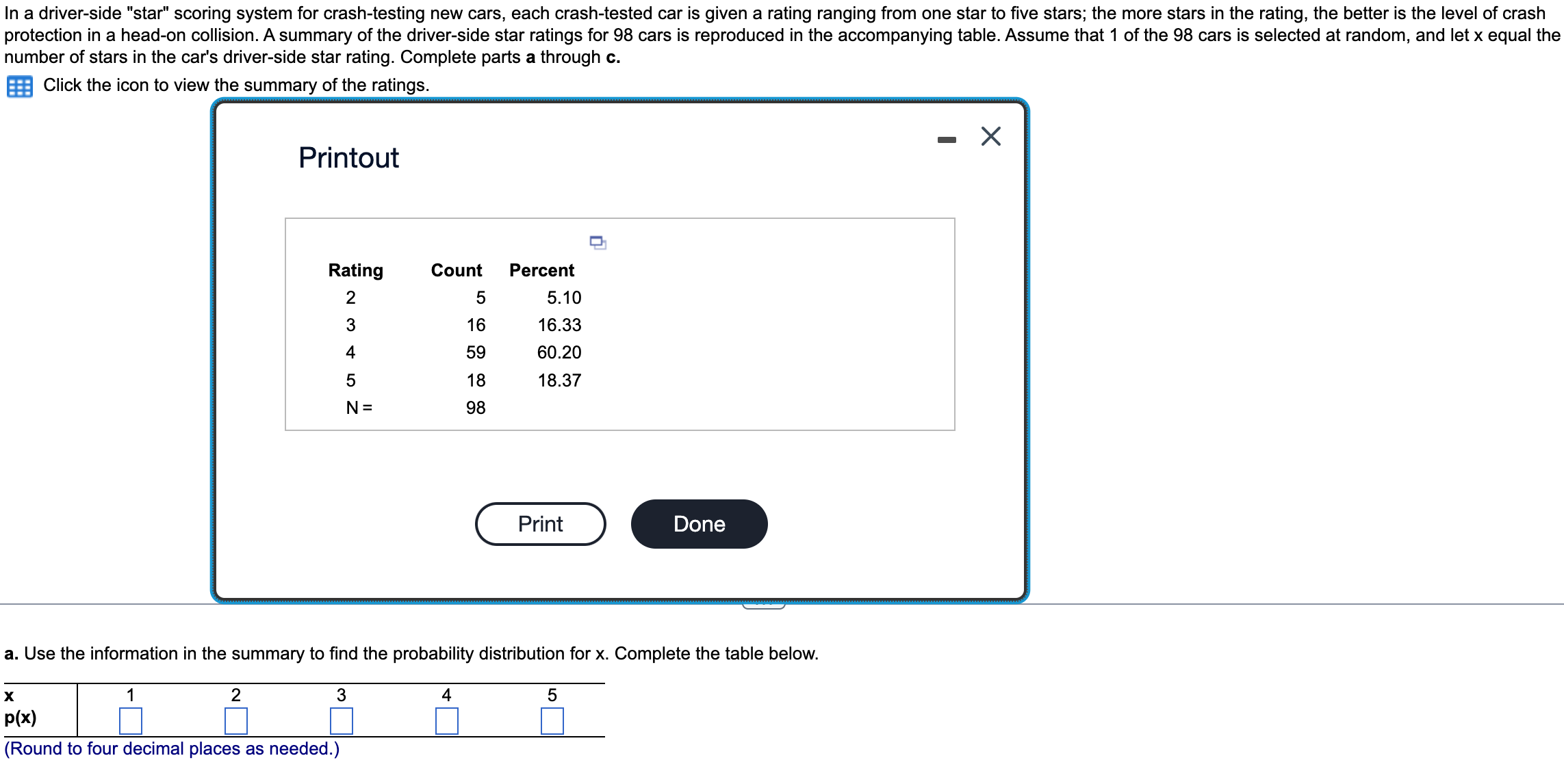 Solved In a ﻿driver-side "star" scoring system for | Chegg.com