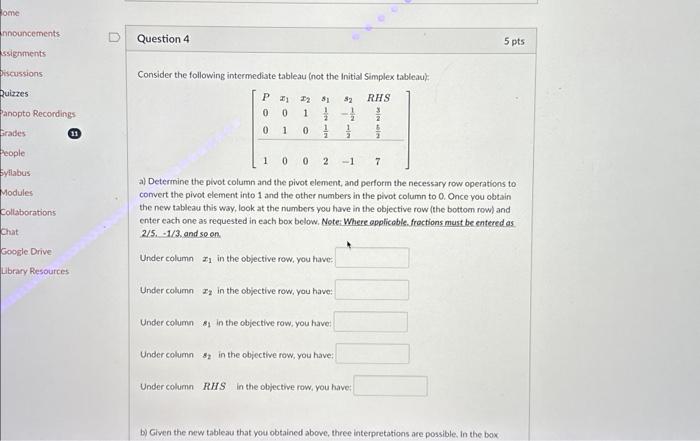 Solved Consider the following intermediate tableau (not the | Chegg.com Solved Consider the following intermediate tableau (not the | Chegg.com