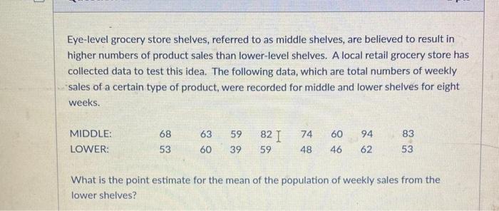 Solved Eye-level grocery store shelves, referred to as | Chegg.com