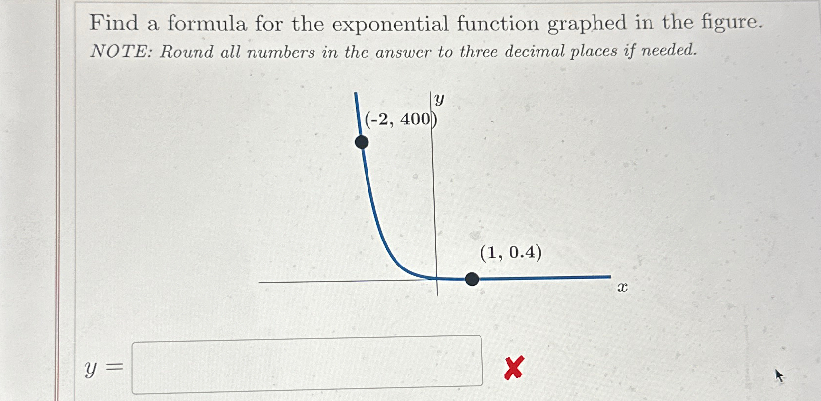 Solved Find a formula for the exponential function graphed | Chegg.com