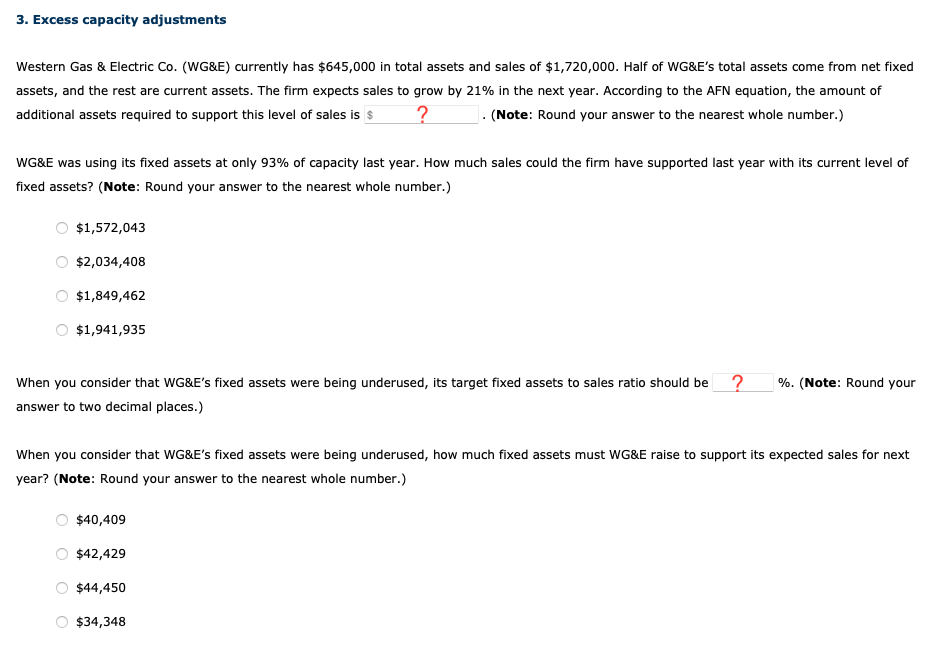 Solved Excess capacity adjustmentsWestern Gas & Electric | Chegg.com
