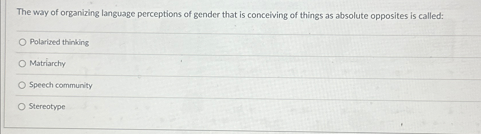 Solved The way of organizing language perceptions of gender | Chegg.com