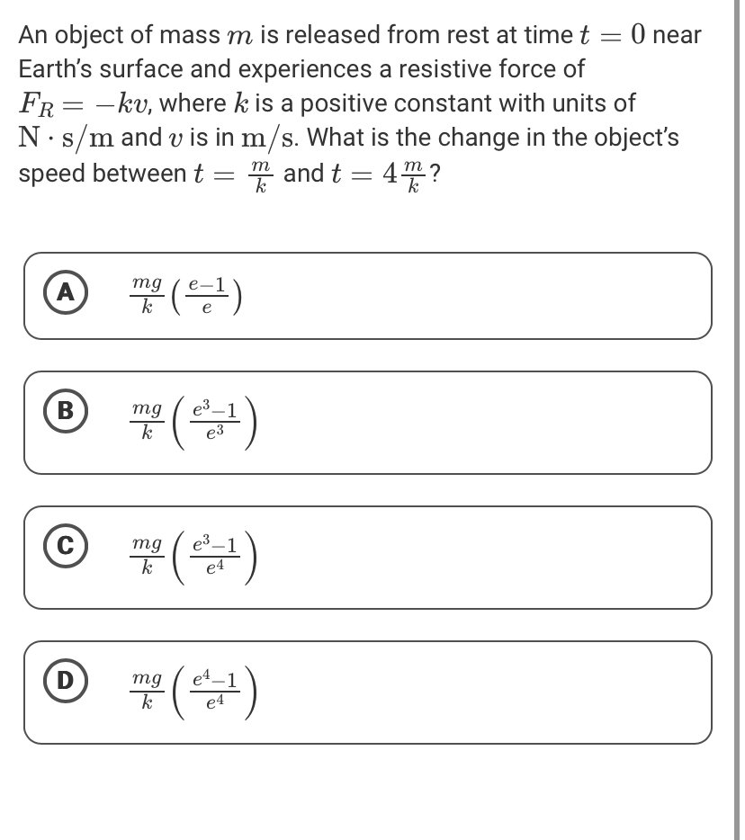 An object of mass m ﻿is released from rest at time | Chegg.com