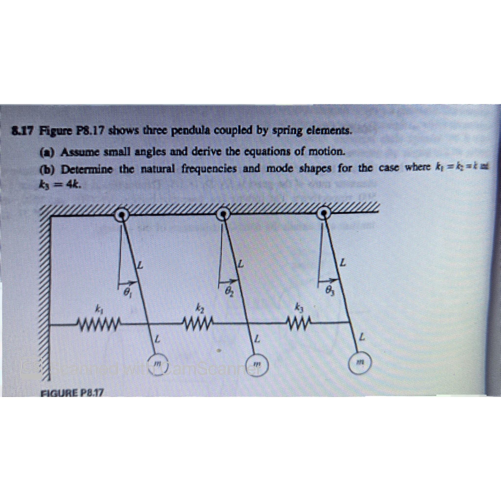 Solved 8.17 ﻿Figure P8.17 ﻿shows three pendula coupled by | Chegg.com