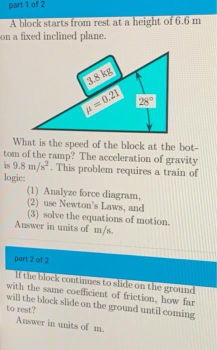Solved A block starts from rest at a height of 6.6 m on a | Chegg.com