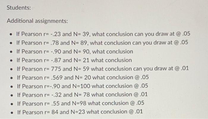 Solved Students: Additional assignments: • If Pearson r= - | Chegg.com