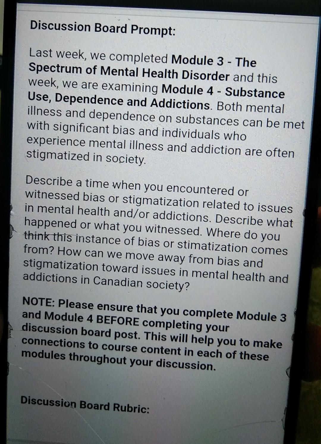 Solved Discussion Board Prompt: - Last week, we completed | Chegg.com