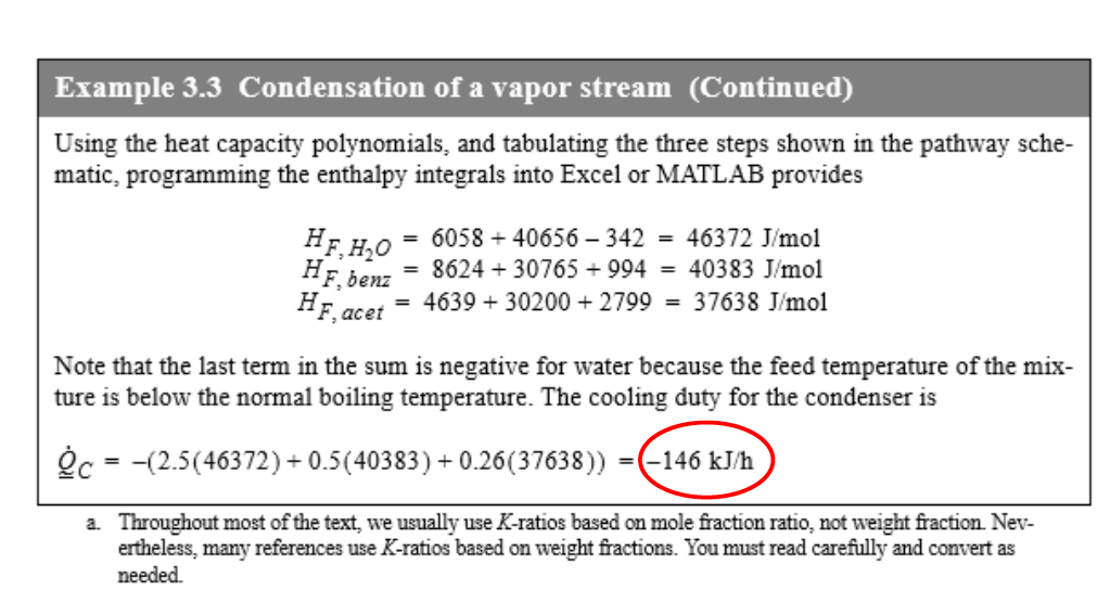 Example 3.3 ﻿Condensation of ﻿a vapor stream | Chegg.com