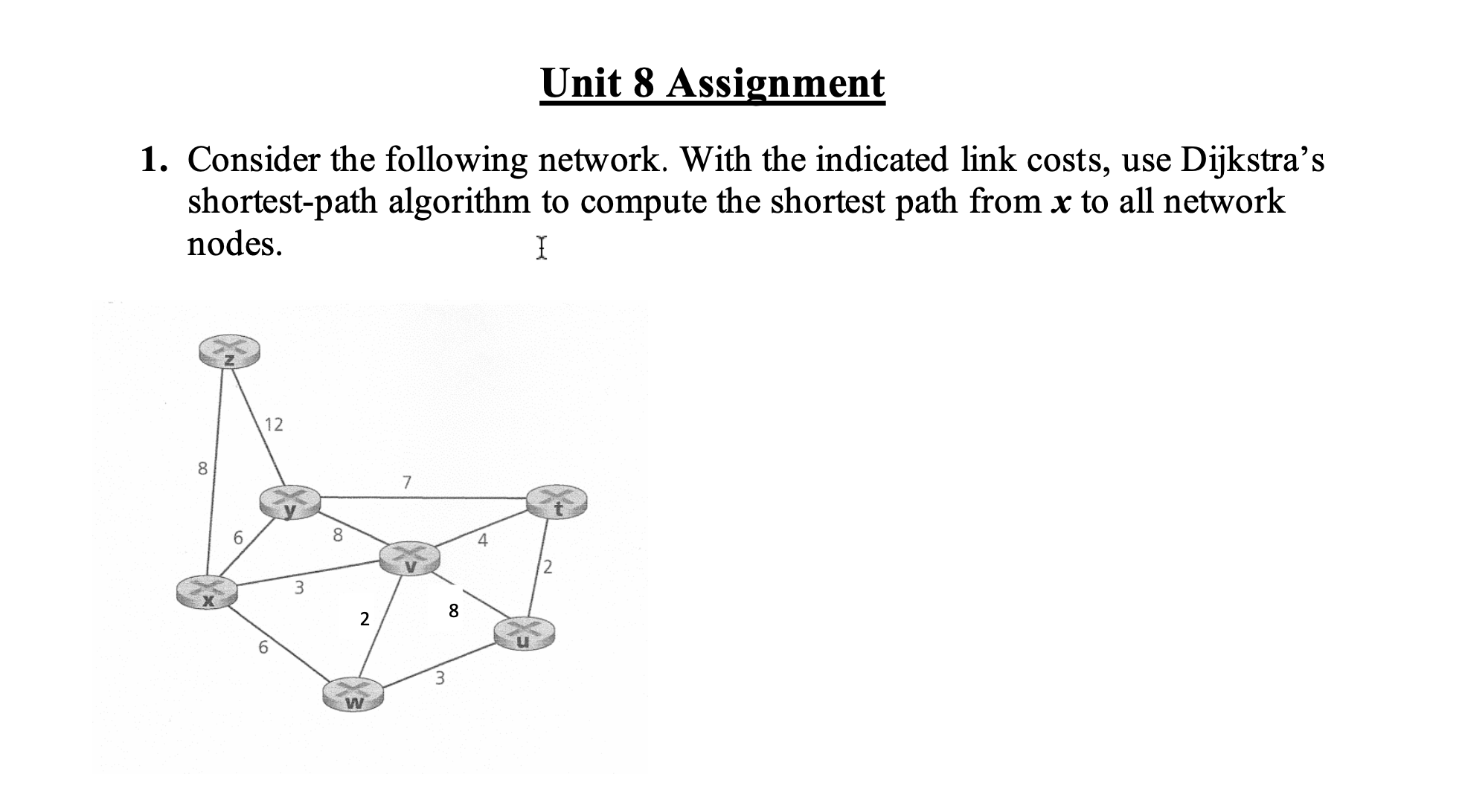 Solved Unit 8 ﻿AssignmentConsider the following network. | Chegg.com