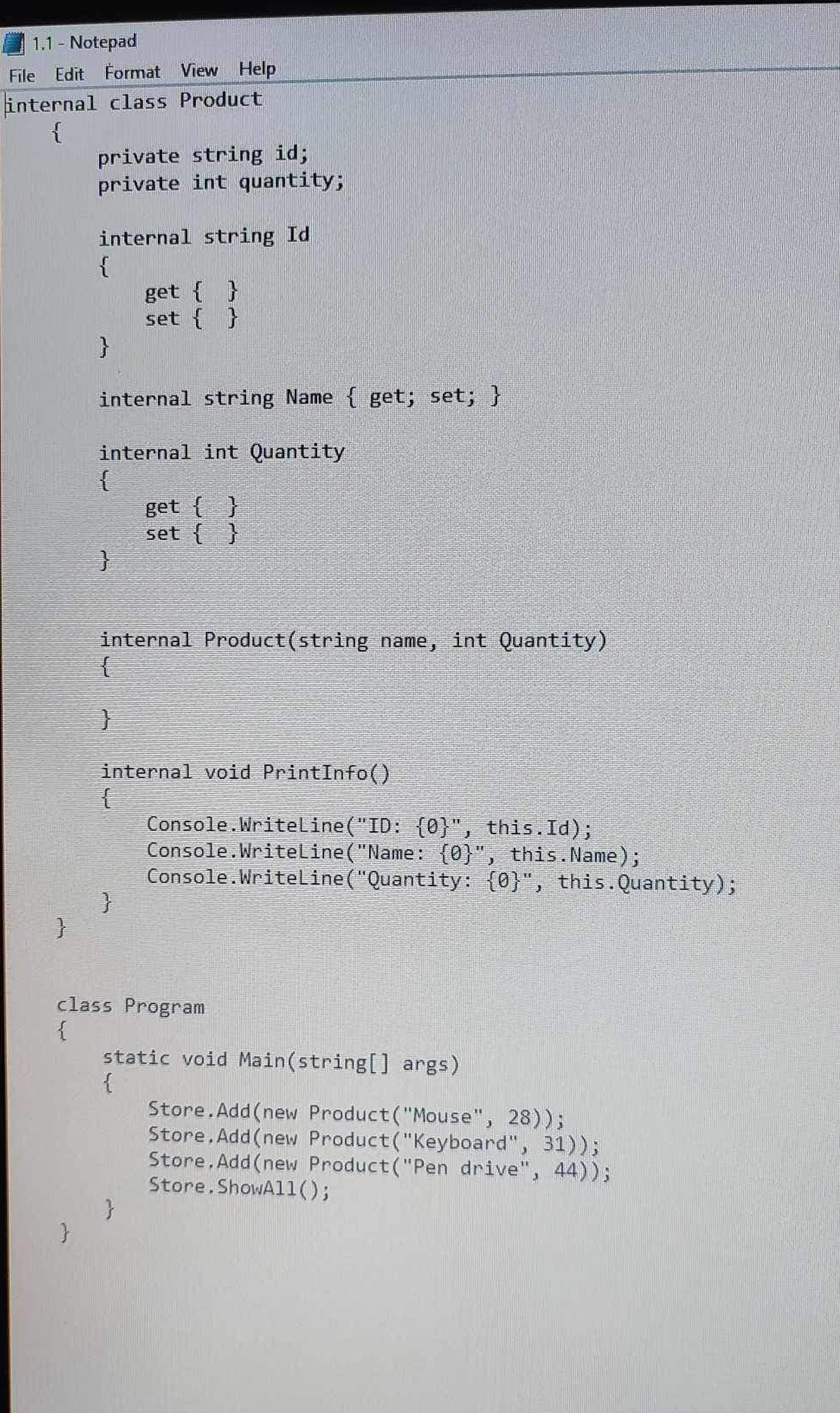 Solved need output for the question in c# | Chegg.com