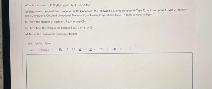 Solved What is the name of Pb(C2H3O2)2 or Pb(CH3COOH)2 ? (a) | Chegg.com