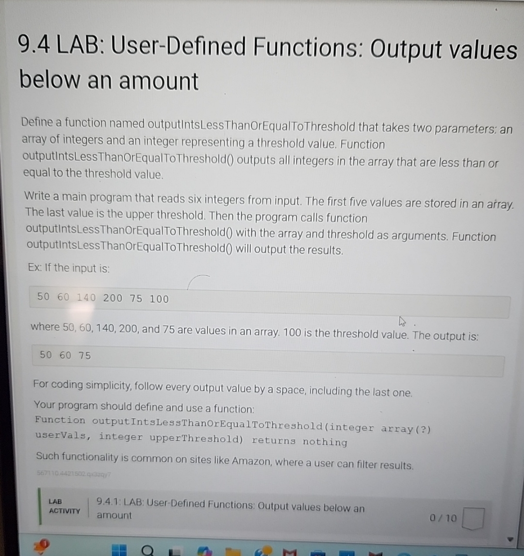 Solved 9.4 ﻿LAB: User-Defined Functions: Output values below | Chegg.com