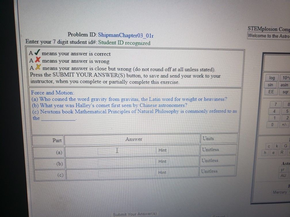 Solved Problem D: ShipmanChapter03_03r Enter your 7 digit | Chegg.com