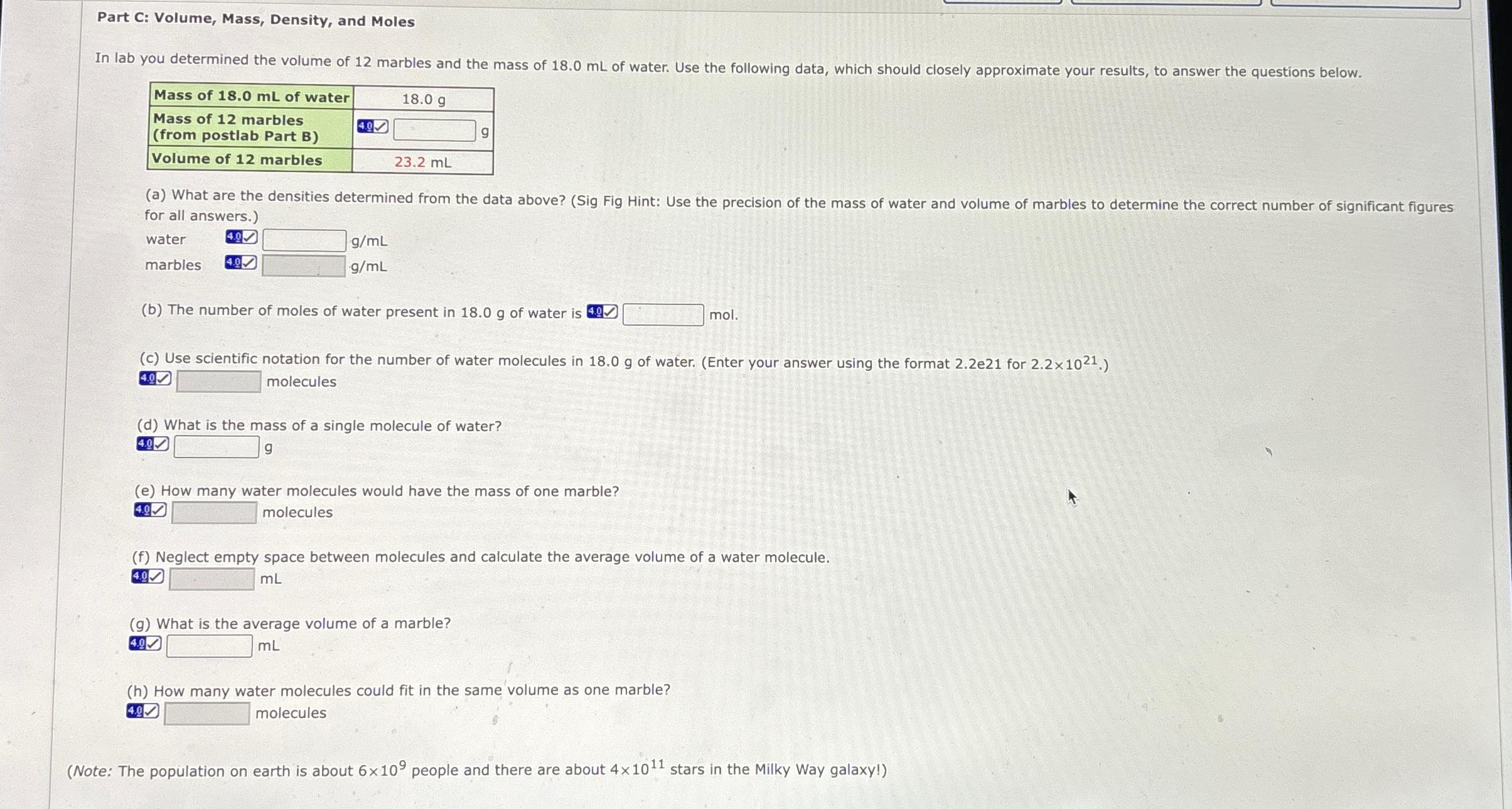 Solved Part C: Volume, Mass, Density, and Moles\table[[Mass | Chegg.com