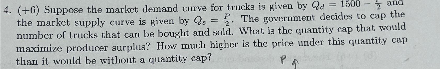 Solved (+6) ﻿Suppose the market demand curve for trucks is | Chegg.com