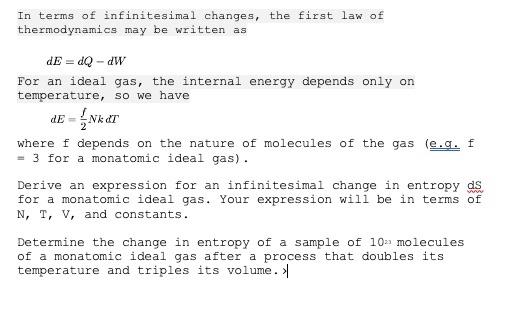 Solved In terms of infinitesimal changes, the first law of | Chegg.com