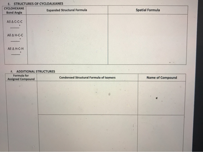 Solved E. STRUCTURES OF CYCLOALKANES CYCLOHEXANE Bond Angle | Chegg.com