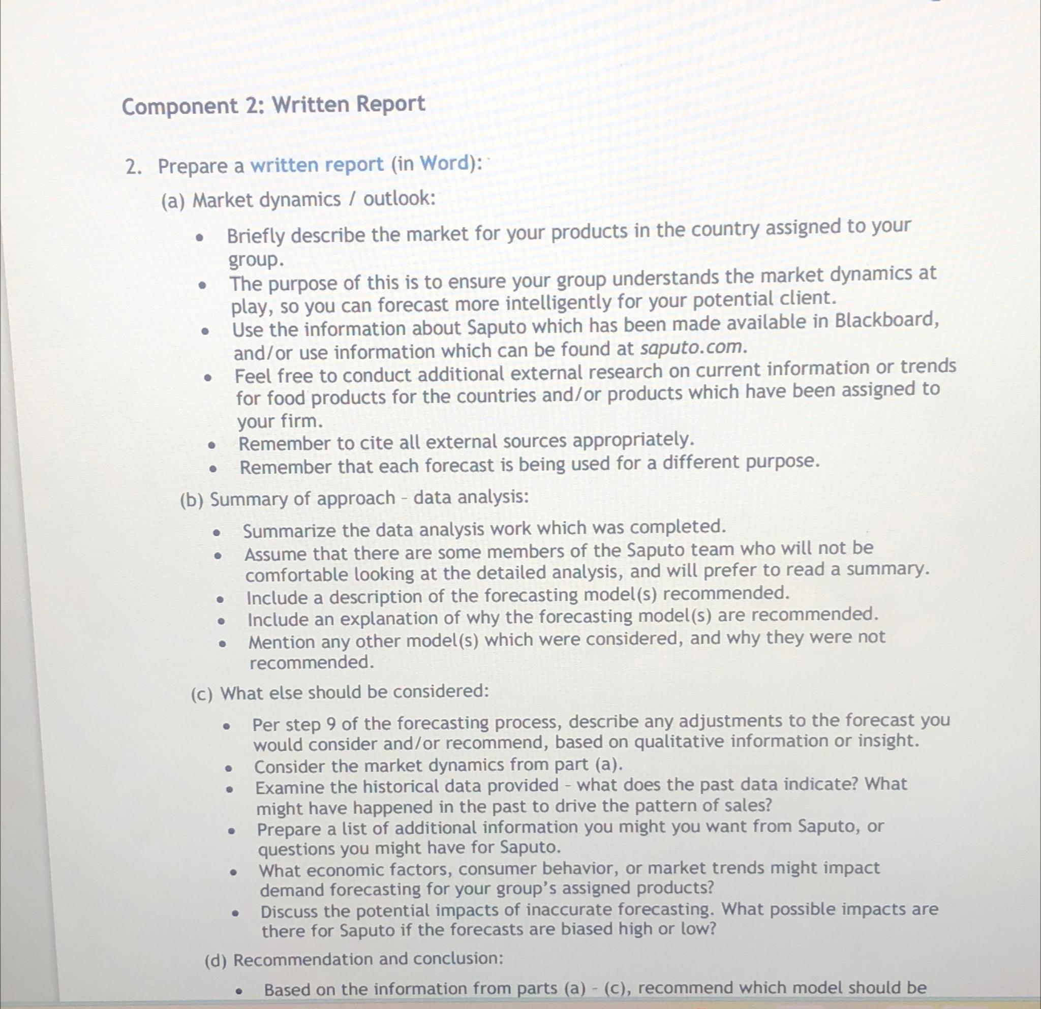 Solved Component 2: Written Report2. ﻿Prepare a written | Chegg.com