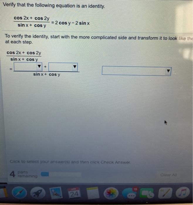 Solved Verify that the following equation is an identity. | Chegg.com