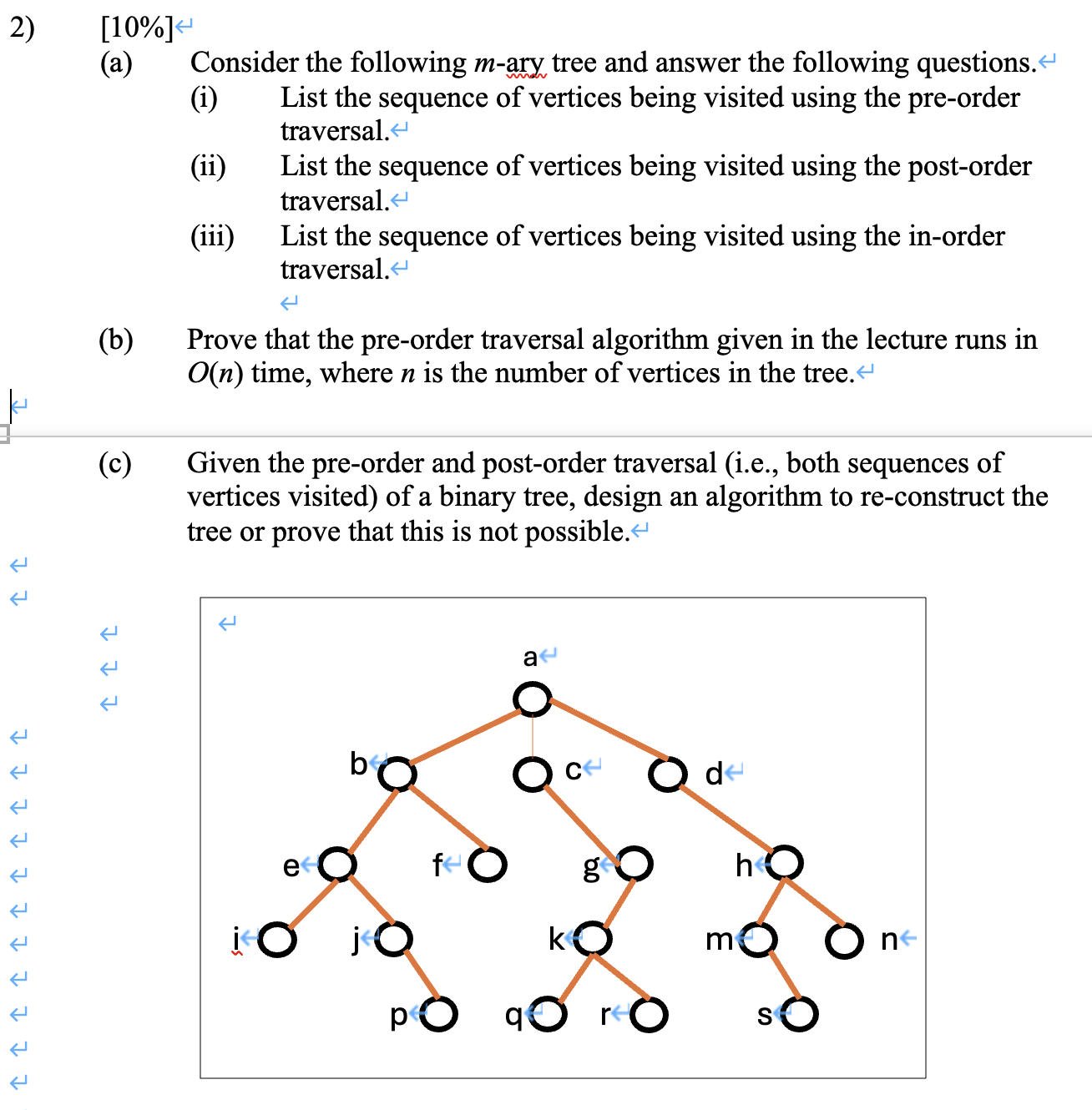 Solved 10%(a) ﻿Consider the following m-ary tree and answer | Chegg.com