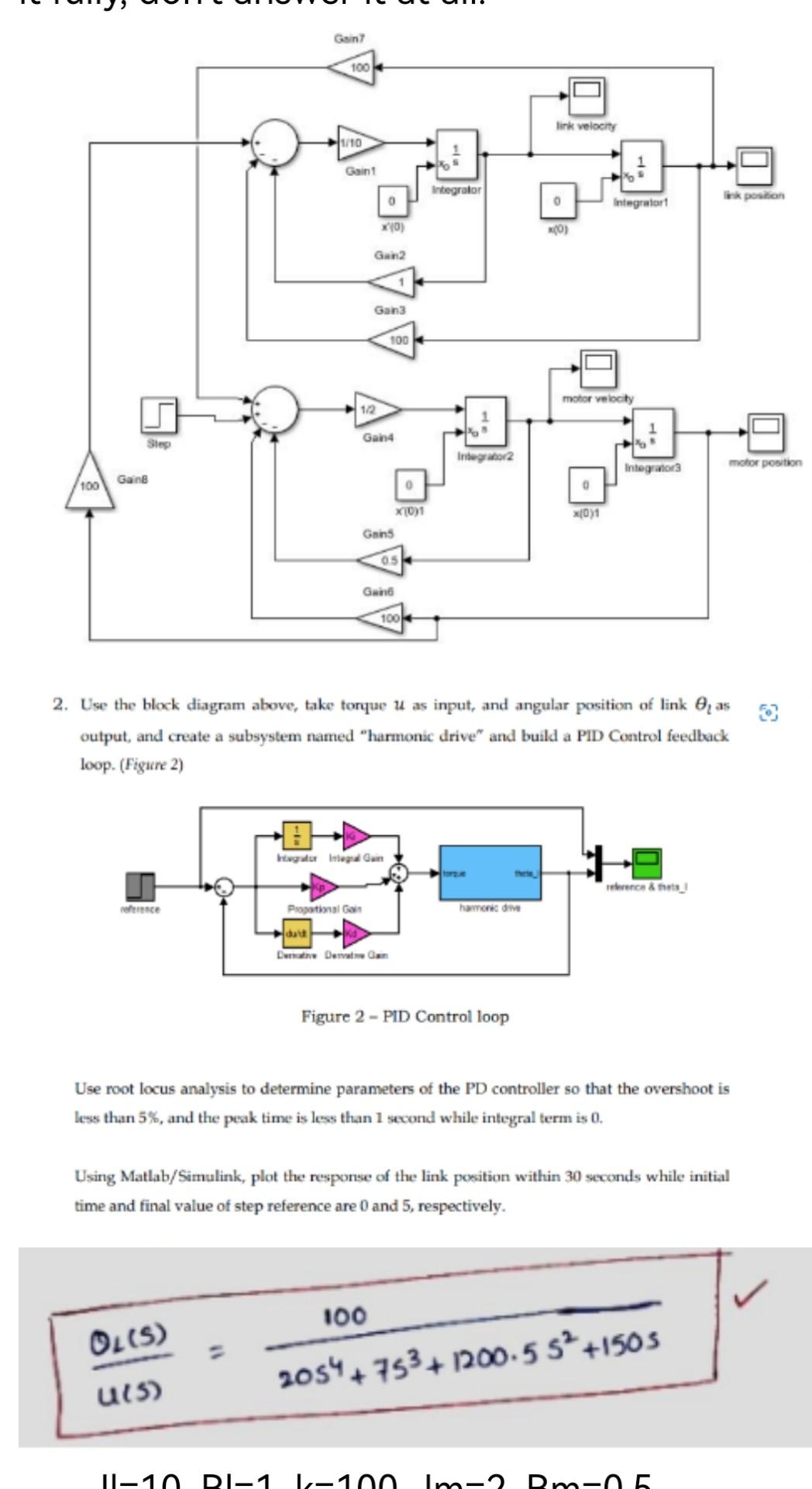 2. Use the block diagram above, take torque u as | Chegg.com