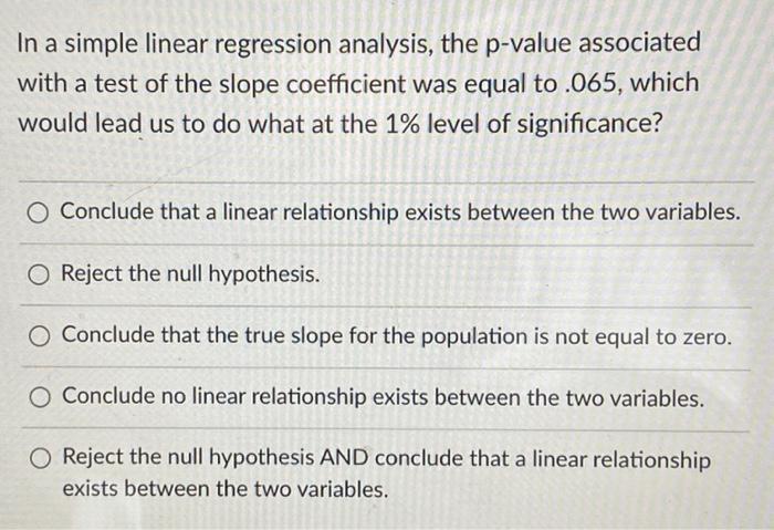 Solved In a simple linear regression analysis, the p-value | Chegg.com