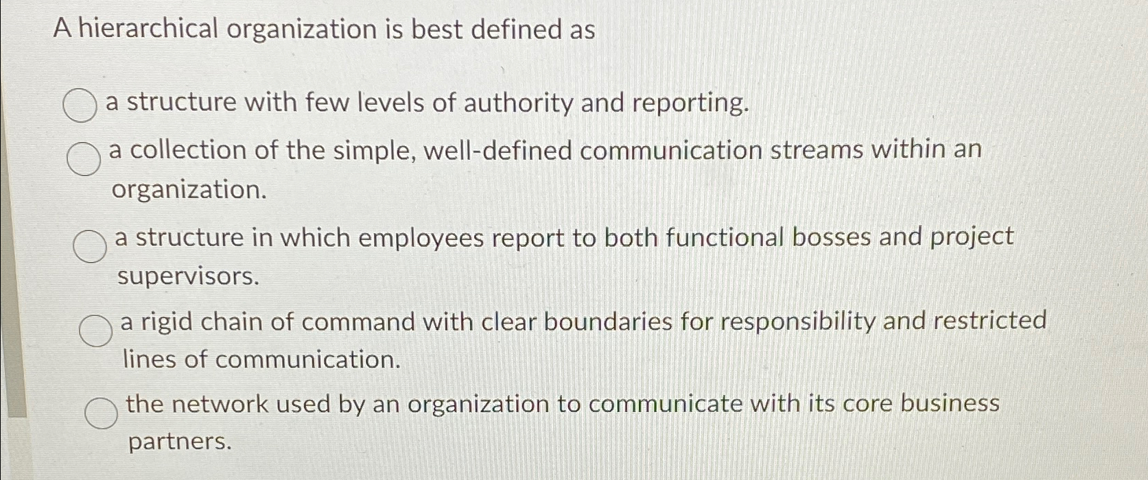 Solved A hierarchical organization is best defined asa | Chegg.com