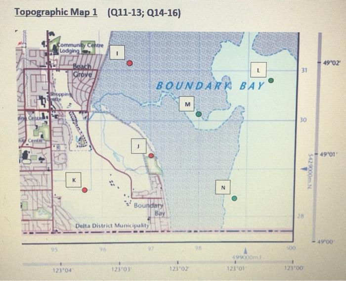 Solved 14) Examine Topographic Map 1. The latitude and | Chegg.com