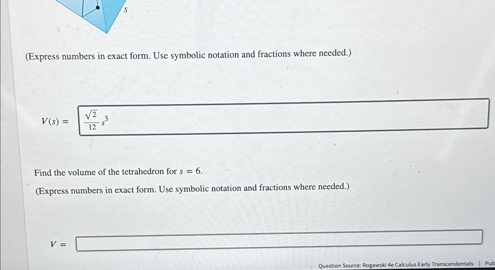 Solved S(Express numbers in exact form. Use symbolic | Chegg.com