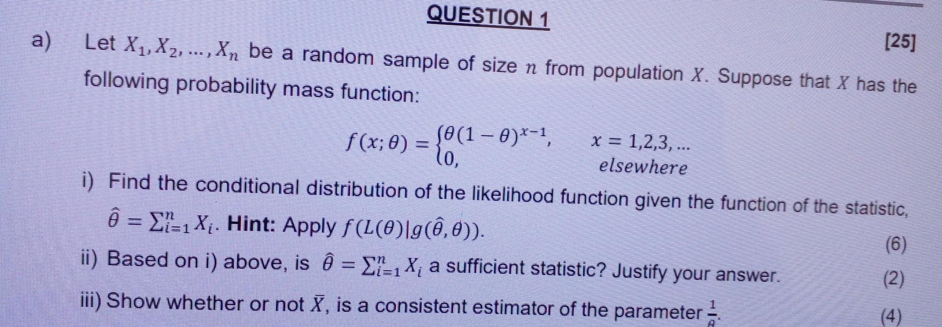 Solved Let X1,X2,…,Xn be a random sample of size n from | Chegg.com