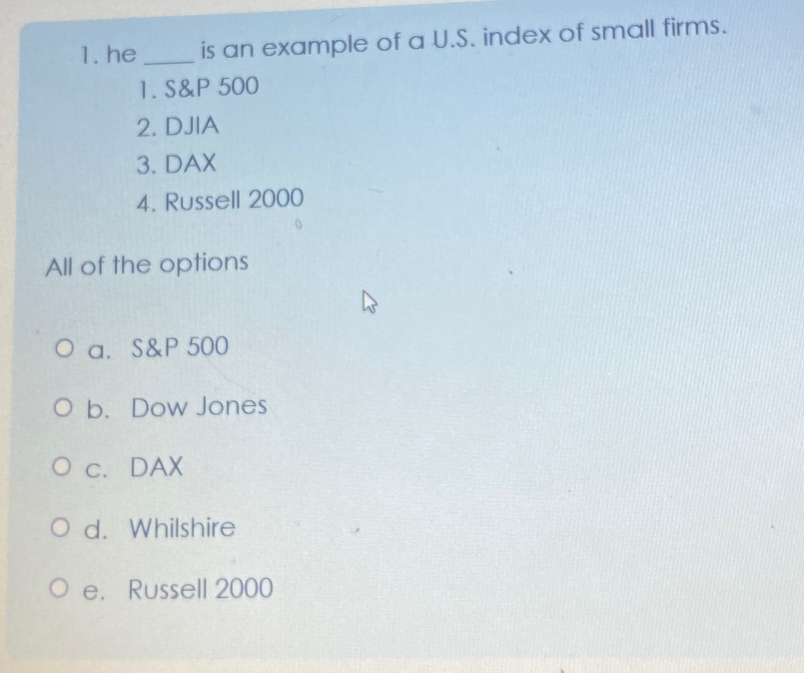 Solved he is an example of a U.S. ﻿index of small firms.S&P | Chegg.com