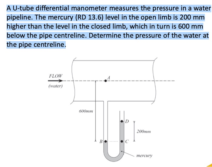 Solved A U-tube differential manometer measures the pressure | Chegg.com