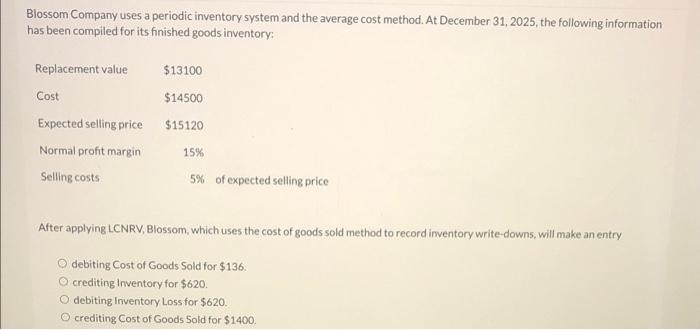 Solved Blossom Company uses a periodic inventory system and | Chegg.com