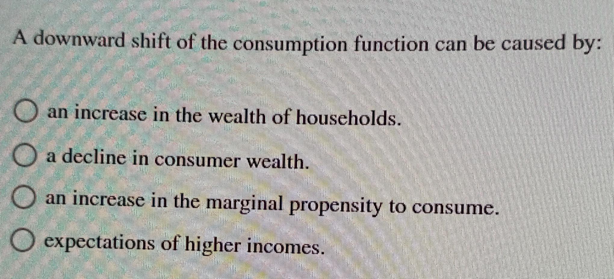 Solved A downward shift of the consumption function can be | Chegg.com