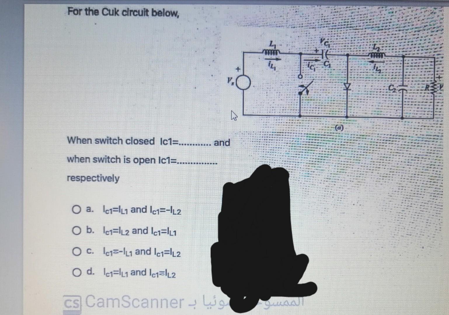 Solved For the Cuk circuit below, When switch closed Ic1=. | Chegg.com
