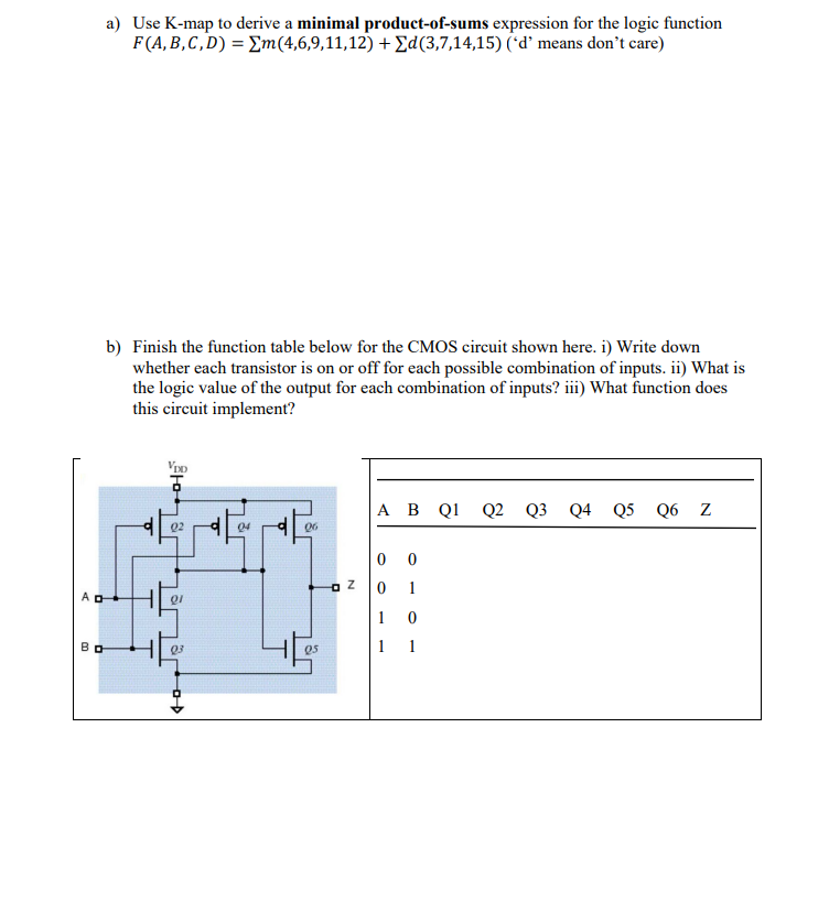 Solved a) ﻿Use K-map to derive a minimal product-of-sums | Chegg.com