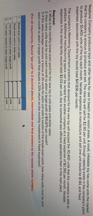 Solved Neptune Company produces toys and other items for use | Chegg.com