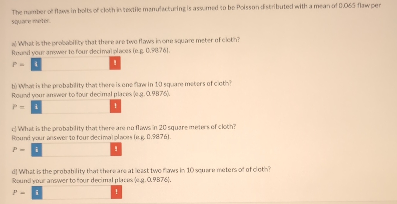 Solved The number of flaws in bolts of cloth in textile | Chegg.com