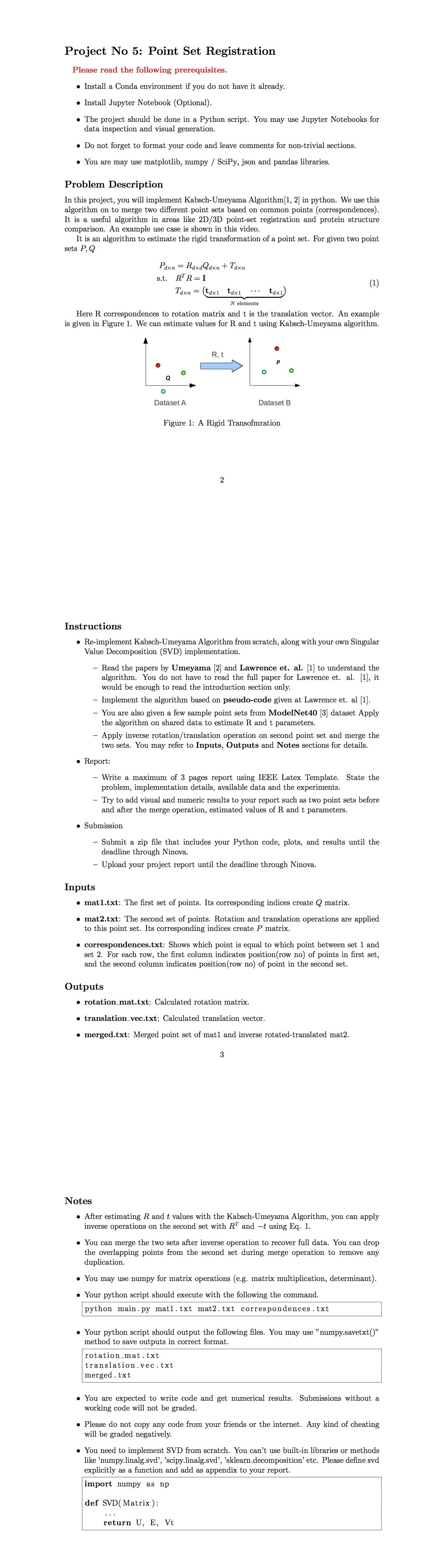 Solved Project No 5: Point Set RegistrationPlease read the | Chegg.com
