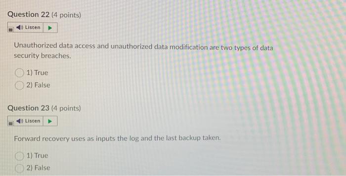 Solved Question 22 (4 points) Listen Unauthorized data | Chegg.com