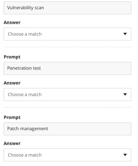 Vulnerability scan Answer Choose a match Prompt | Chegg.com