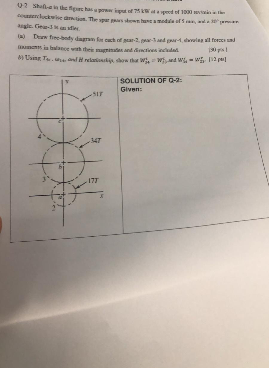 Solved Q-2 ﻿Shaft-a in the figure has a power input of 75kW | Chegg.com