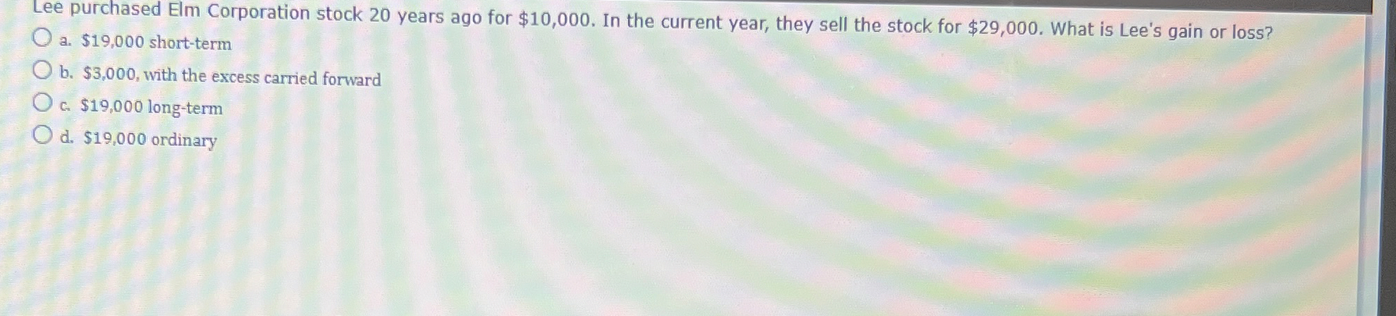 Solved Lee purchased Elm Corporation stock 20 ﻿years ago for | Chegg.com