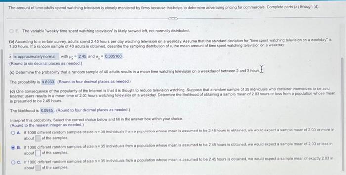 Solved E. The variable "weeby time spent watching | Chegg.com