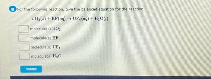 Solved For the following reaction, give the balanced | Chegg.com