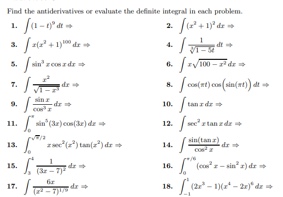 Solved Find the antiderivatives or evaluate the definite | Chegg.com