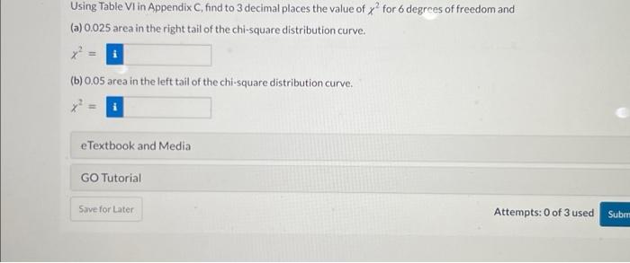 Solved 2 Using Table VI in Appendix C, find to 3 decimal | Chegg.com