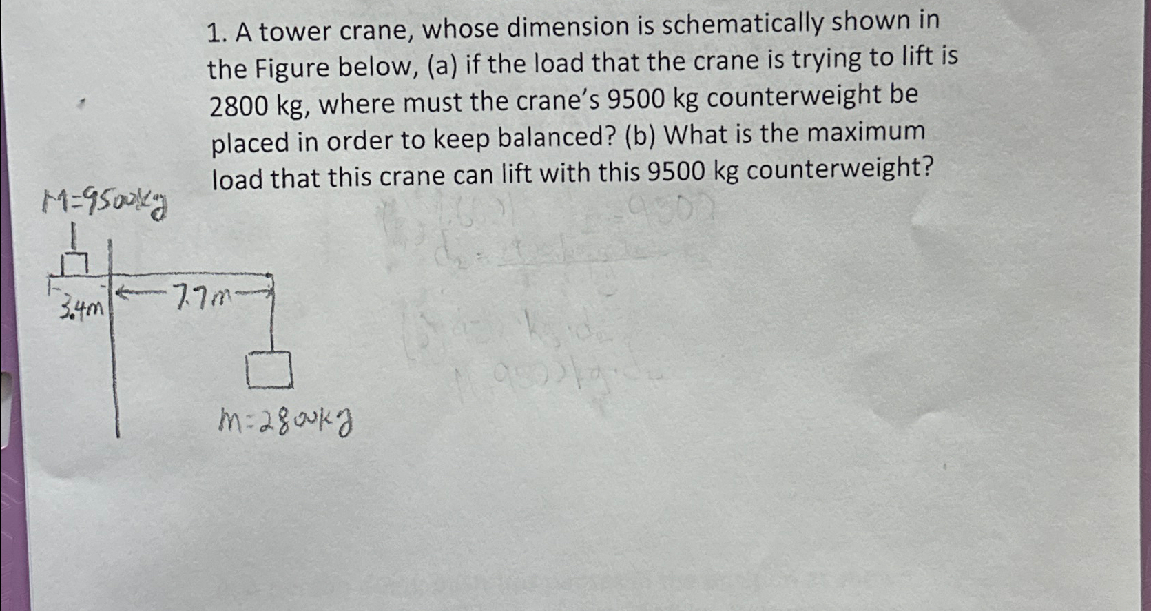 Solved A tower crane, whose dimension is schematically shown | Chegg.com